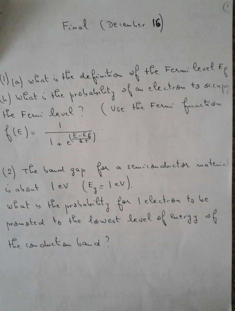 Solved What is the definition of the Fermi level E_f What | Chegg.com
