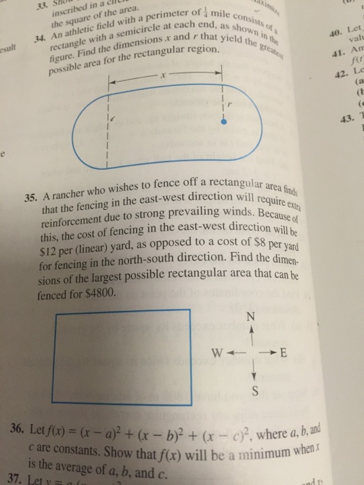Solved An athletic field with a perimeter of 1/4 mile | Chegg.com
