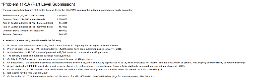 Solved Problem 11-5A (Part Level Submission) The | Chegg.com