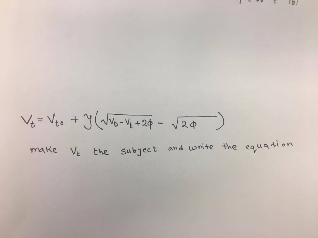 Solved V_t = V_to + y(Squareroot v_0 - v_t + 2phi - | Chegg.com