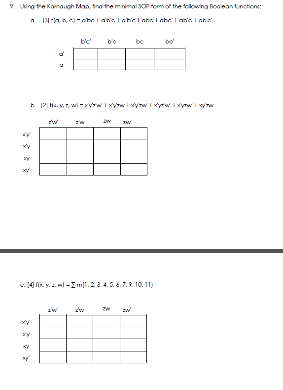 Solved 9. Using the Karnaugh Map, find the minimal SOP form | Chegg.com
