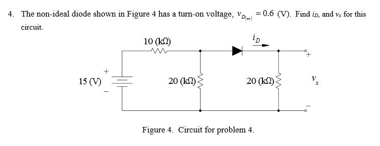 Solved The non-ideal diode shown in Figure 4 has a turn-on | Chegg.com
