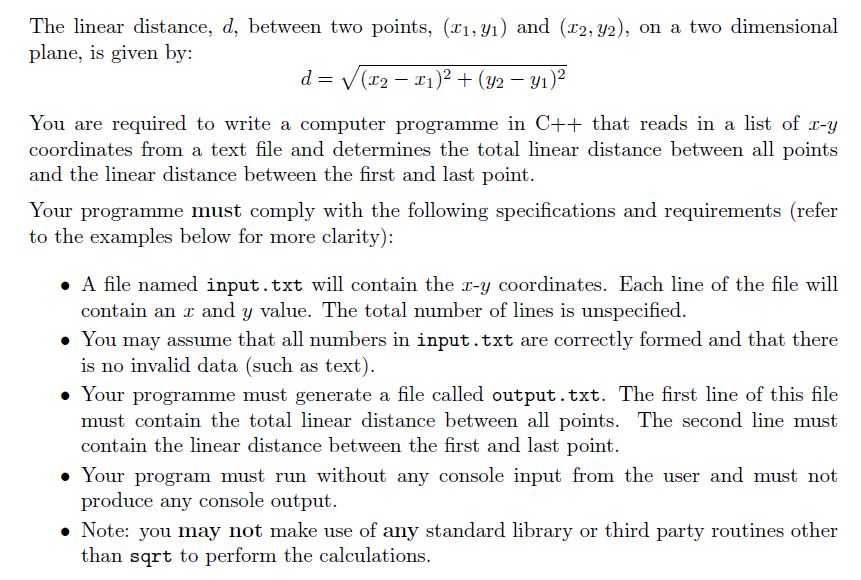 Solved The linear distance, d, between two points, (x1,yi) | Chegg.com