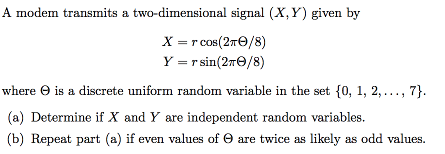 Solved A modem transmits a two-dimensional signal (X, Y) | Chegg.com