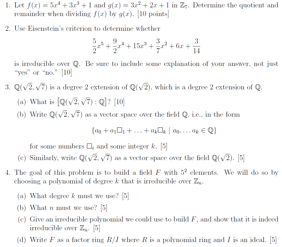 Solved Let f(x) = 5x4 + 3x3 + 1 and g(x) = 3x2 + 2x + 1 in | Chegg.com Solved Let f(x) = 5x4 + 3x3 + 1 and g(x) = 3x2 + 2x + 1 in | Chegg.com