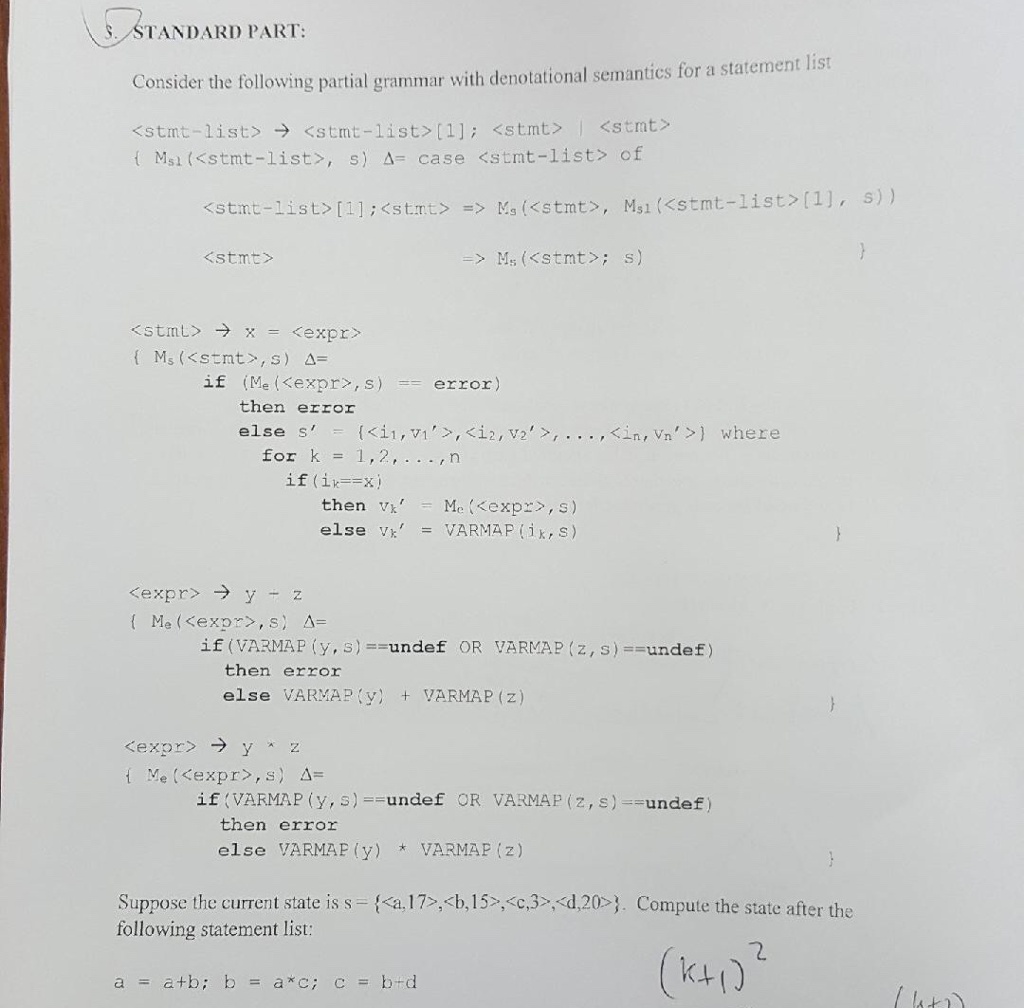 STANDARD PART: Consider the following partial g | Chegg.com