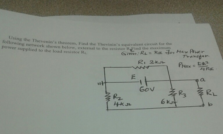 Solved Using the Thevenin's t follo ivalent circuit for the | Chegg.com