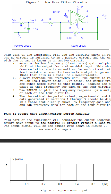 Figure1 Low Pass Filter Circuits UA741 in Passive | Chegg.com