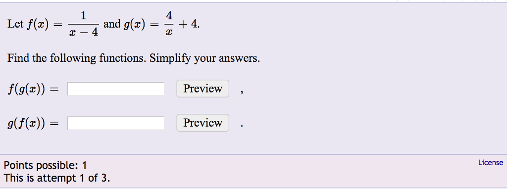 Solved Let f(x) = 1/x - 4 and g(x) = 4/x + 4. Find the | Chegg.com