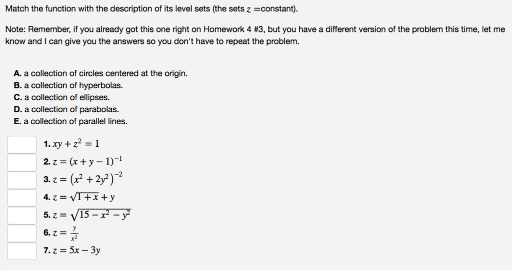 Solved Match the function with the description of its level | Chegg.com