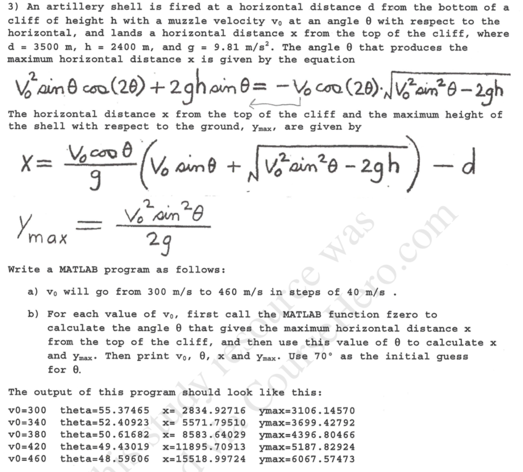 Solved 3) An artillery shell is fired at a horizontal | Chegg.com