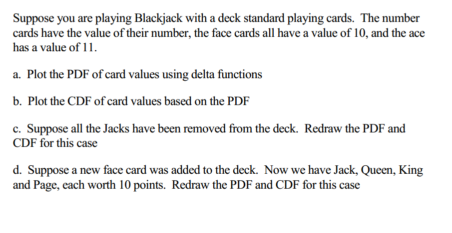 Suppose you are playing Blackjack with a deck | Chegg.com