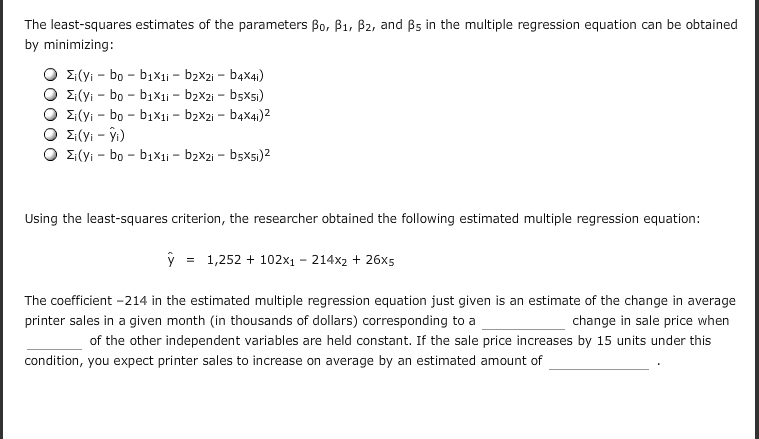 Solved 1. Multiple regression model and the least-squares | Chegg.com