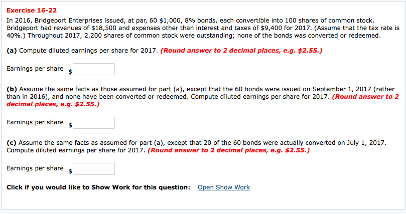 Solved Exercise 16-22 In 2016, Bridgeport Enterprises | Chegg.com