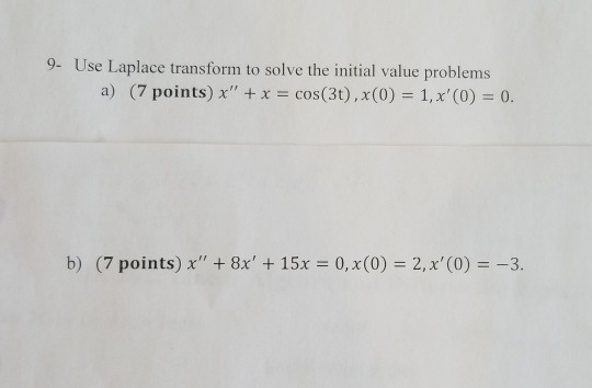 Solved 9- Use Laplace transform to solve the initial value | Chegg.com