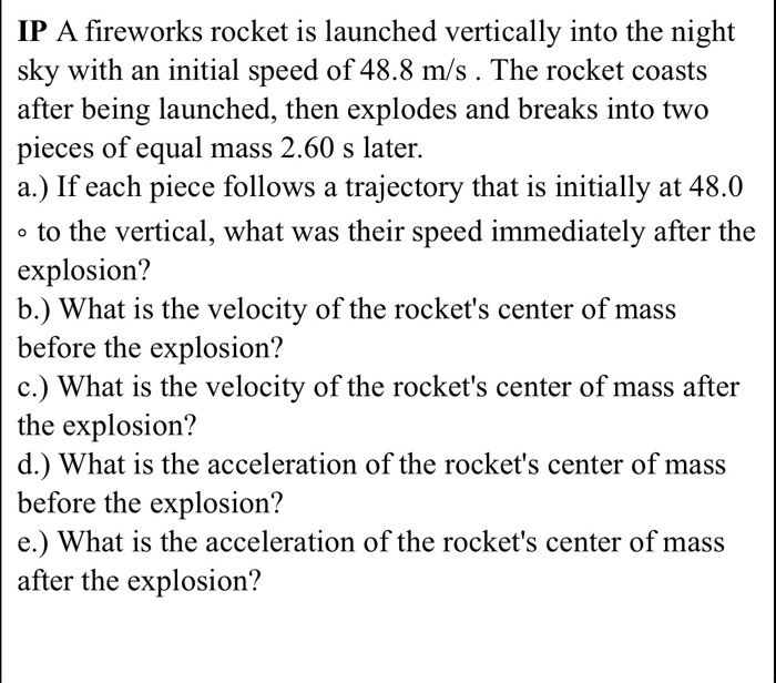 Solved IP A fireworks rocket is launched vertically into the | Chegg.com