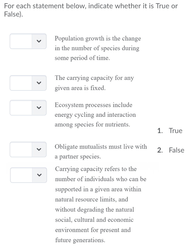 Solved For each statement below, indicate whether it is True | Chegg.com