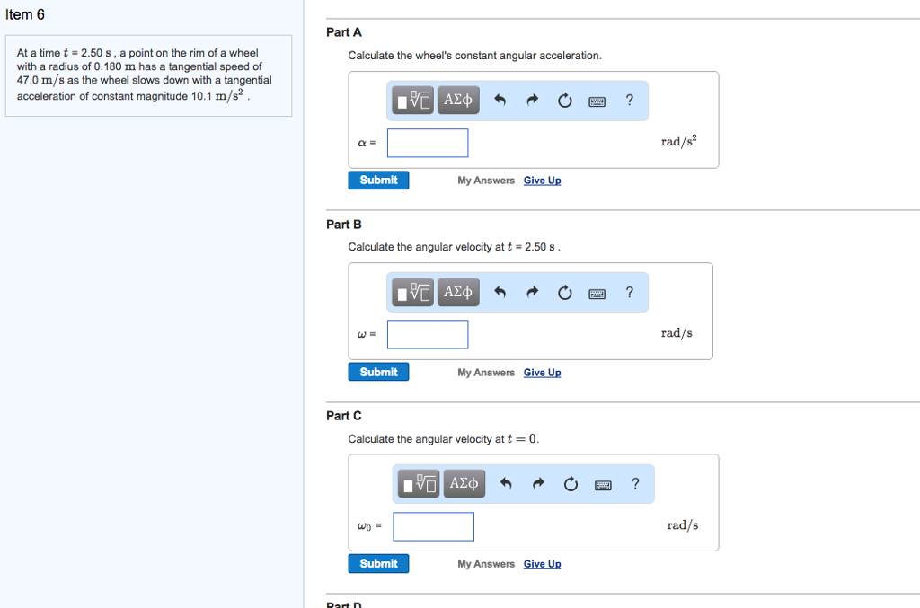Solved Item 6 At a timet 2.50s, a point on the rim of a | Chegg.com