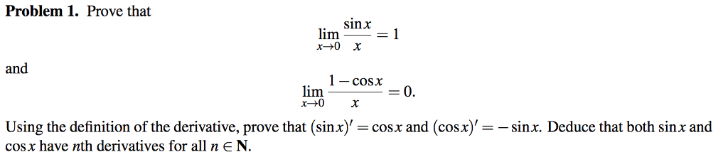 Solved Prove that lim x rightarrow 0 sin x/x = 1 and lim x | Chegg.com