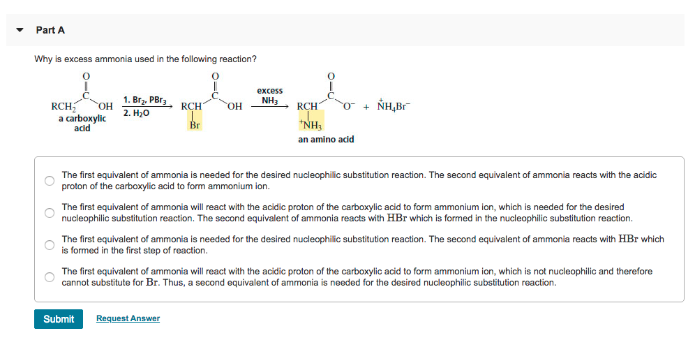 Solved Part A Why is excess ammonia used in the following | Chegg.com