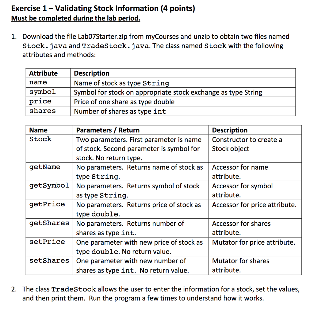 Solved Exercise 1 - Validating Stock Information (4 points) | Chegg.com