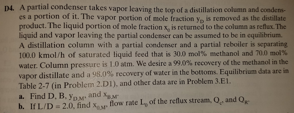 Solved A partial condenser takes vapor leaving the top of a | Chegg.com