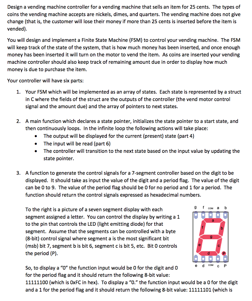 Design a vending machine controller for a vending | Chegg.com