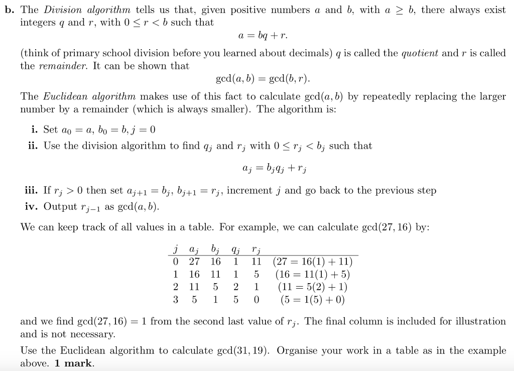 Solved b. The Division algorithm tells us that, given | Chegg.com