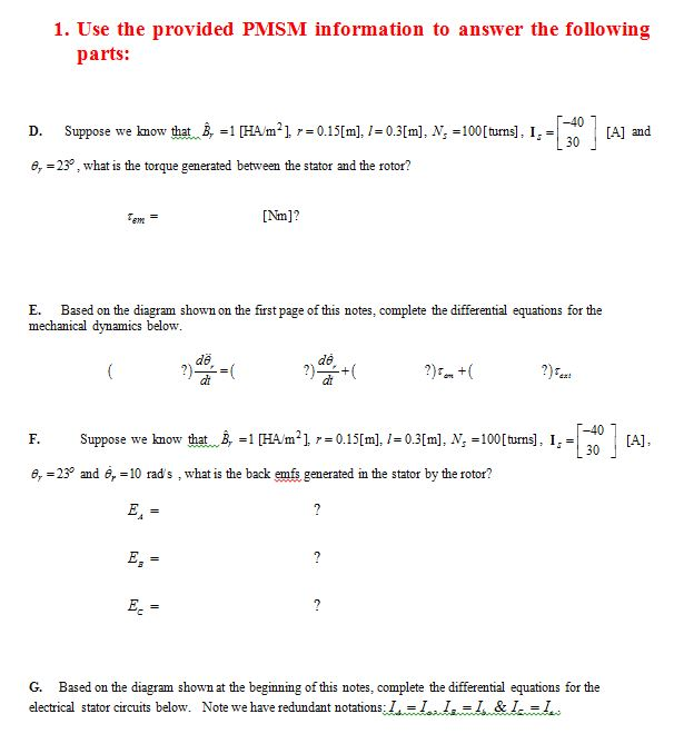 Solved 1. Use the provided PMSM information to answer the | Chegg.com