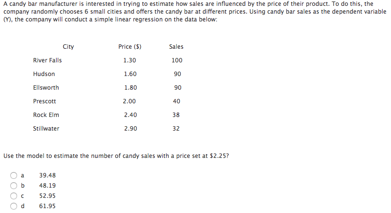 Solved A candy bar manufacturer is interested in trying to | Chegg.com