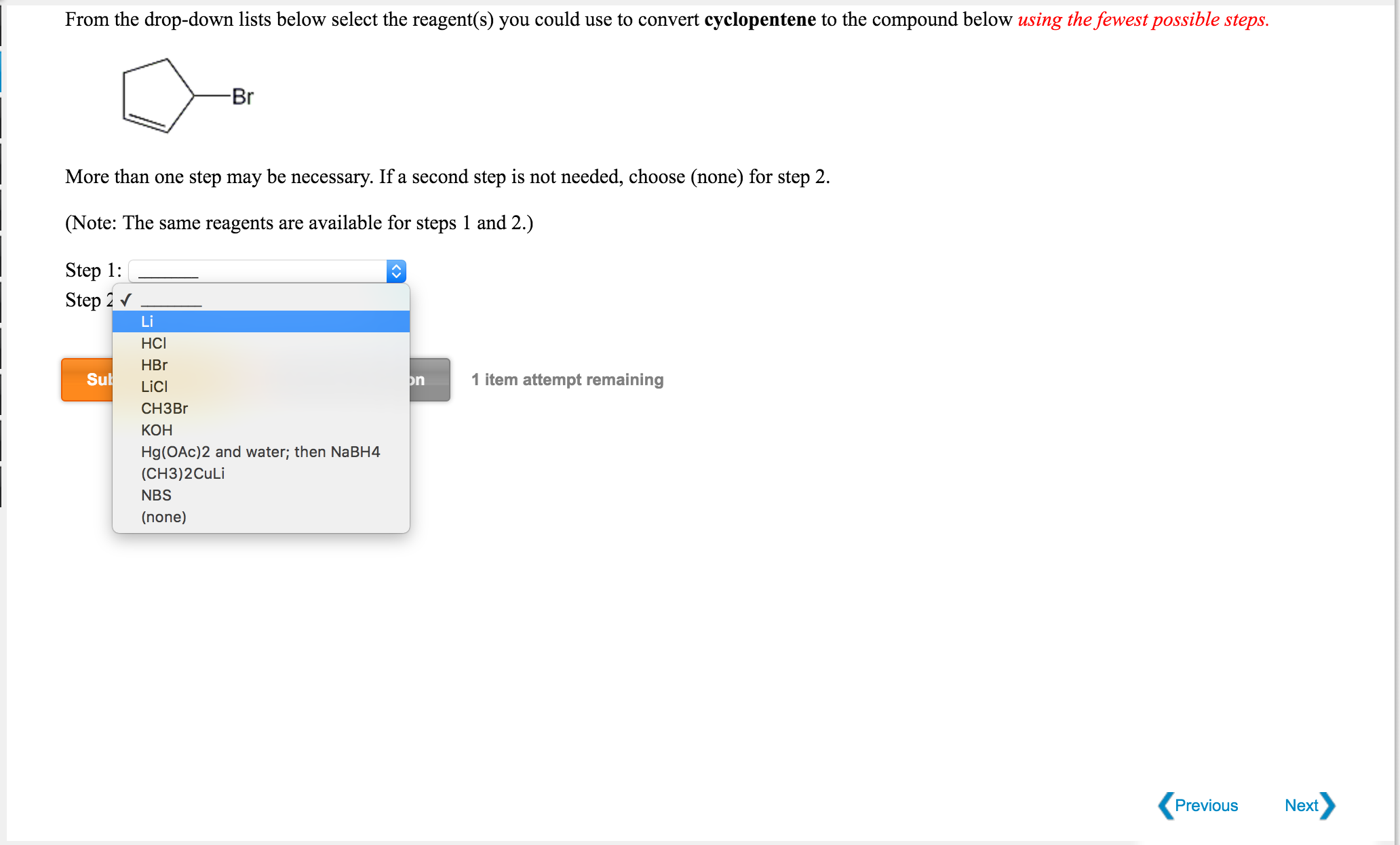 Solved From the drop-down lists below select the reagent(s) | Chegg.com