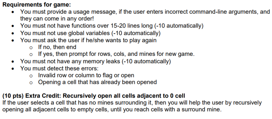 Solved I need help with writing a C++ minesweeper program | Chegg.com