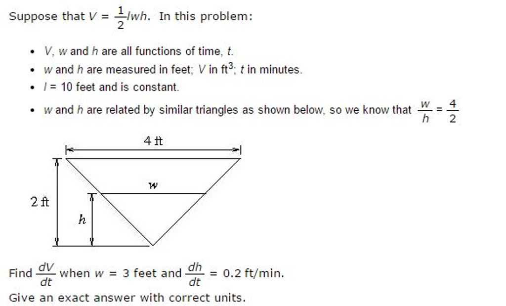 Solved Suppose that V = 1/2lwh. In this problem: V, w and h | Chegg.com