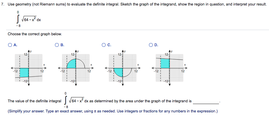 Solved 7. Use geometry (not Riemann sums) to evaluate the | Chegg.com