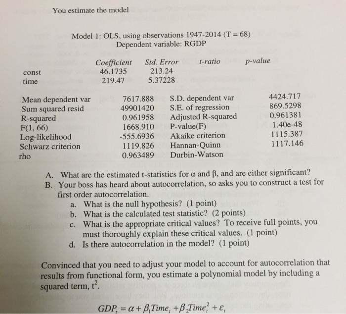 Solved Econometrics question 4. Please answer ASAP. Will | Chegg.com