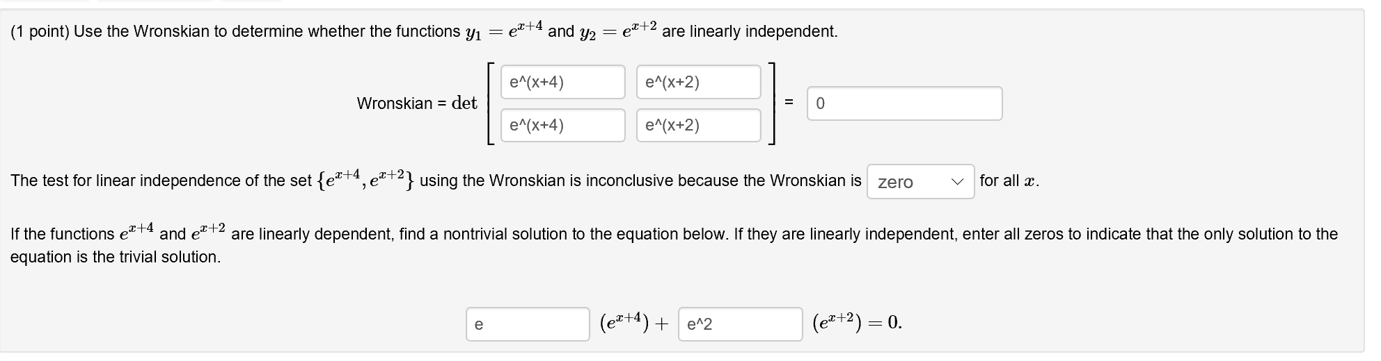 Solved Use the Wronskian to determine whether the functions | Chegg.com