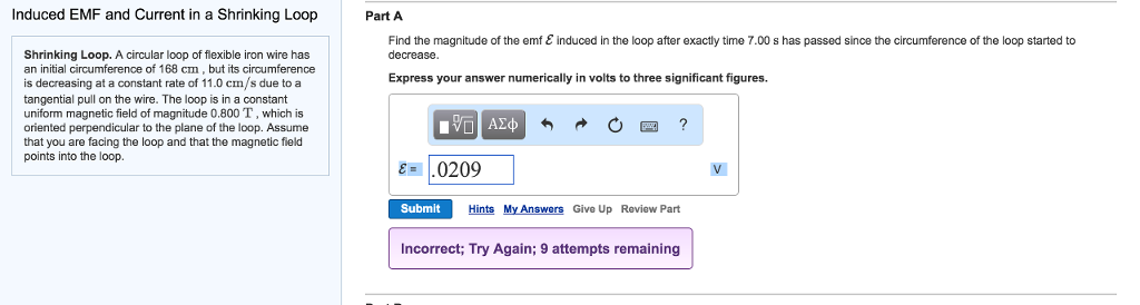 Solved Induced EMF and Current in a Shrinking Loop | Chegg.com