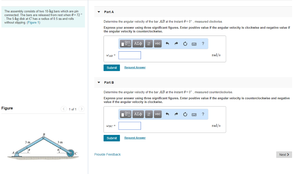 Solved The assembly consists of two 10-kg bars which are pin | Chegg.com