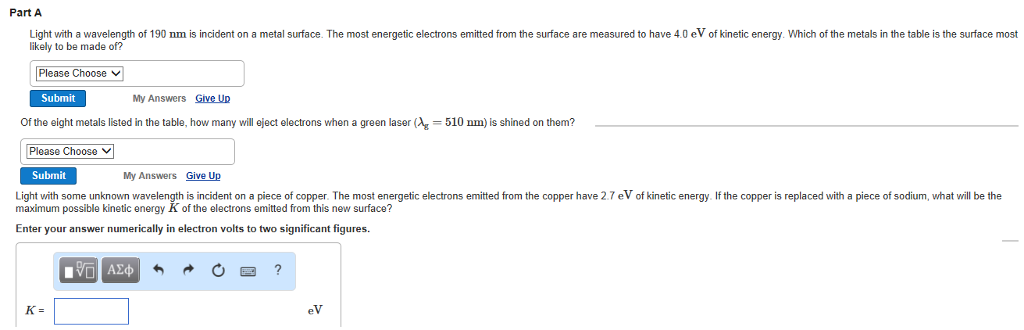 Solved Item 4 The following table lists the work functions | Chegg.com