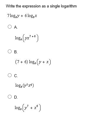 Solved Write the expression as a single logarithm 7log y + | Chegg.com
