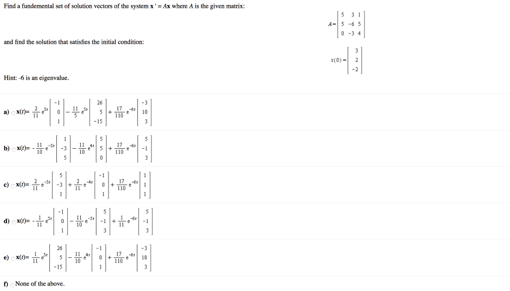 Solved Find a fundamental set of solution vectors of the | Chegg.com