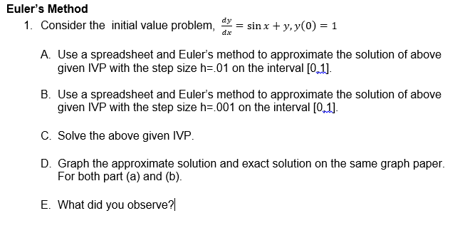 Euler's Method Consider the initial value problem, | Chegg.com
