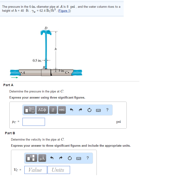 The pressure in the 6-in. -diameter pipe at A is 8 | Chegg.com