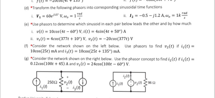 Solved (d) Transform the following phasors into | Chegg.com