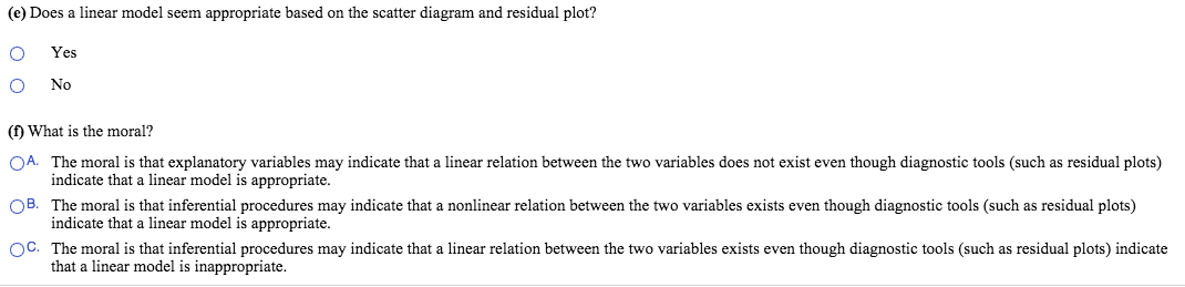 Solved (e) Does a linear model seem appropriate based on the | Chegg.com