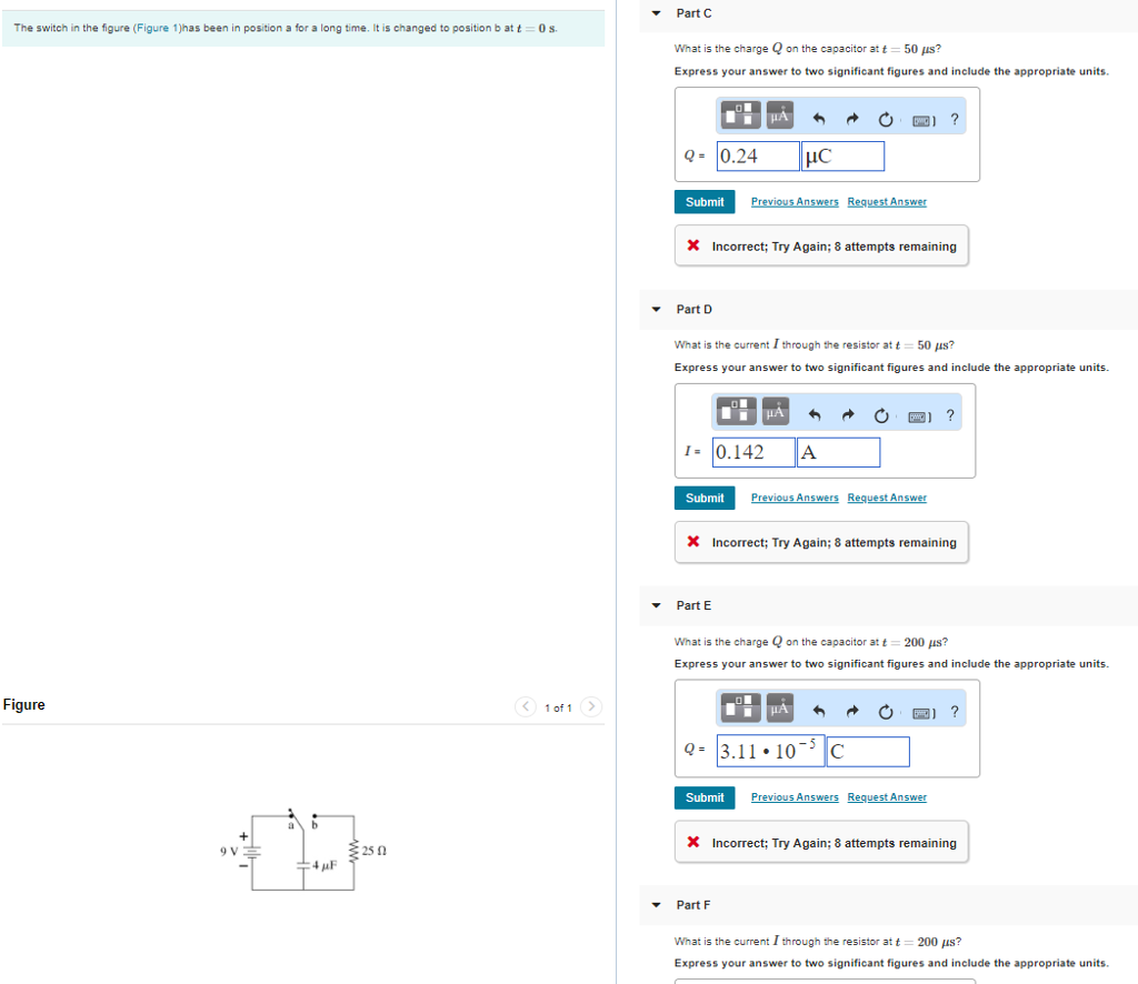 Solved Part C The switch in the figure (Figure 1)has been in | Chegg.com