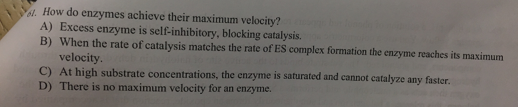 Solved How do enzymes achieve their maximum velocity? A) | Chegg.com