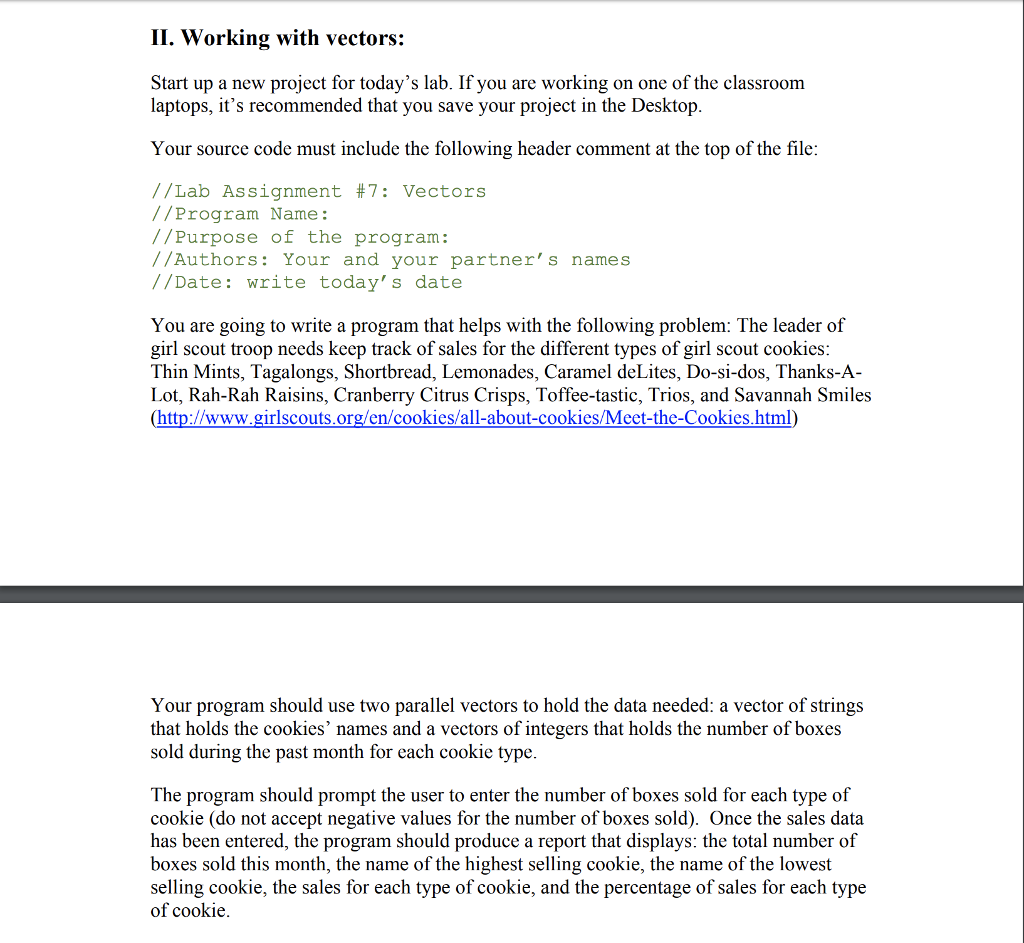 Solved II. Working with vectors: Start up a new project for | Chegg.com