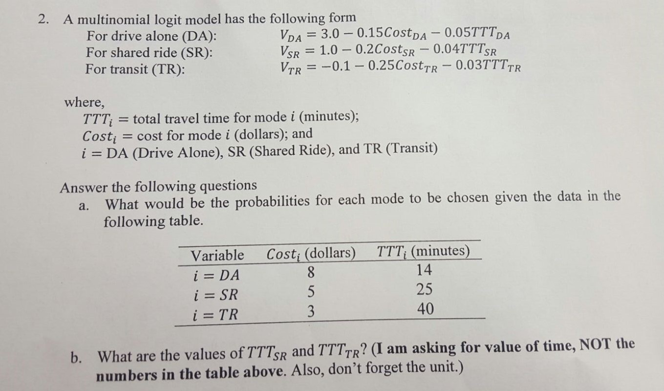 A multinomial logit model has the following form For | Chegg.com