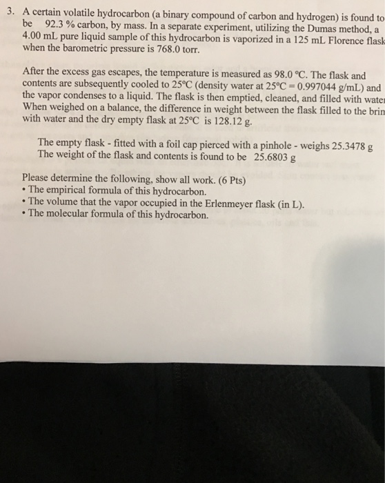 Solved A certain volatile hydrocarbon (a binary compound of | Chegg.com